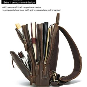 Lannsyne Small Vintage Leather Sling Bag For Men Crossbody Chest Daypack fits 10.5" iPad