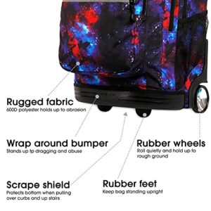 J World New York Sundance Rolling Backpack Roller Bookbag, Galaxy, 20 X 13 X 9 (H X W X D)