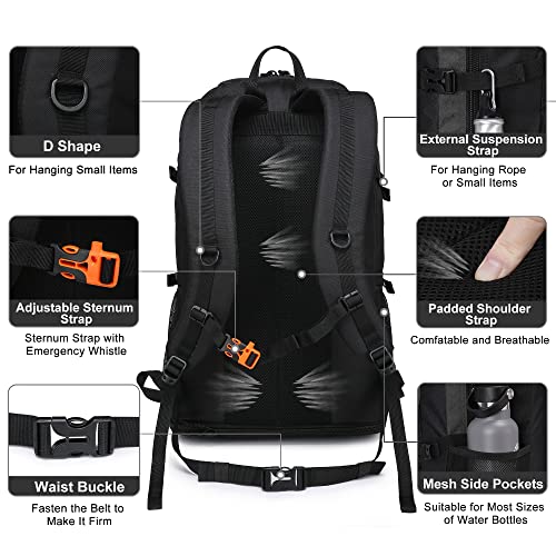 SEMSTY Hiking Backpack, 40L+10L Expandable Travel Backpack Flight Approved, Camping, Travel Backpack For Men and Women