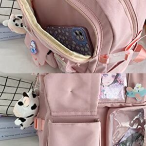 Kawaii Backpack with Pins Kawaii School Backpack Cute Aesthetic Backpack Cute Kawaii Backpack for School (Beige,With Accessories)