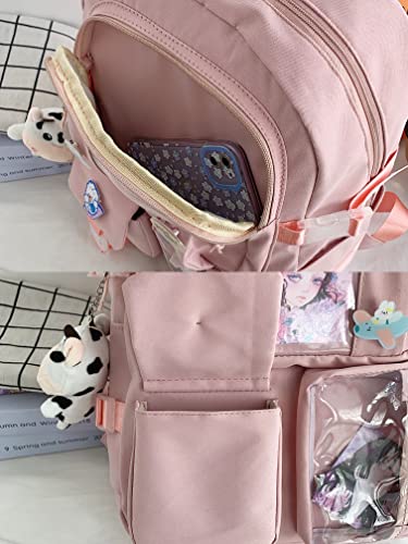 Kawaii Backpack with Pins Kawaii School Backpack Cute Aesthetic Backpack Cute Kawaii Backpack for School (Beige,With Accessories)