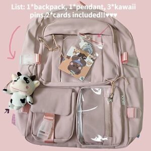 Kawaii Backpack with Pins Kawaii School Backpack Cute Aesthetic Backpack Cute Kawaii Backpack for School (Beige,With Accessories)