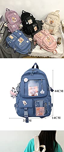 Kawaii Backpack with Pins Kawaii School Backpack Cute Aesthetic Backpack Cute Kawaii Backpack for School (Beige,With Accessories)