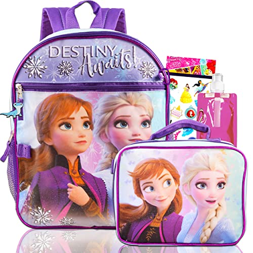 Disney Frozen Backpack Set for Girls ~ 5 Pc Deluxe 16" Frozen Backpack with Lunch Bag, Stickers, and More (Frozen School Supplies)