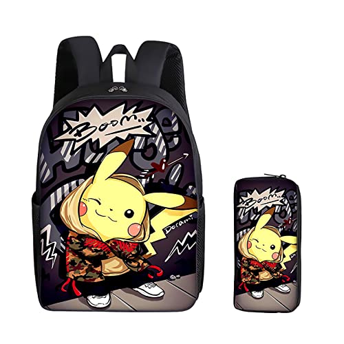 AEXNNZD 2Pcs Anime Backpack Set 16 Inch Backpacks With Pencil Case Multifunction 3D Printed Sports Daypack Travel Bag