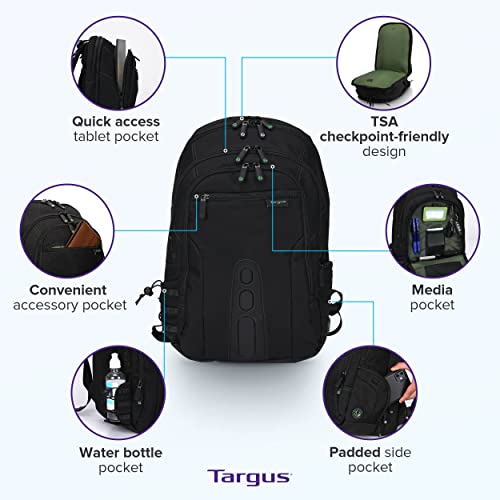 Targus Travel Laptop Backpack for 17 inch Laptops, TSA Checkpoint-Friendly Carry On Travel Backpack for Women Men Business/College Laptop Bag for Work School Travel, Black (TBB019US)