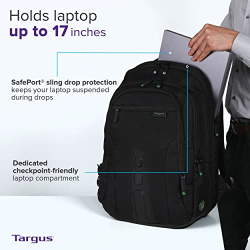 Targus Travel Laptop Backpack for 17 inch Laptops, TSA Checkpoint-Friendly Carry On Travel Backpack for Women Men Business/College Laptop Bag for Work School Travel, Black (TBB019US)