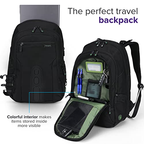 Targus Travel Laptop Backpack for 17 inch Laptops, TSA Checkpoint-Friendly Carry On Travel Backpack for Women Men Business/College Laptop Bag for Work School Travel, Black (TBB019US)