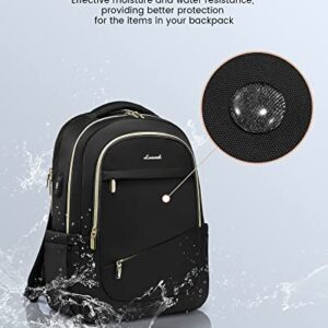 LOVEVOOK Laptop Backpack for Women, Black Business Travel Backpacks with USB Port, Water Resistant Work Teacher Computer Bag, Stylish College School Bookbag, Fits 15.6" Laptop