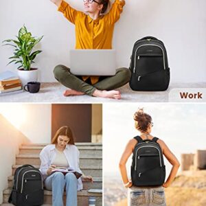 LOVEVOOK Laptop Backpack for Women, Black Business Travel Backpacks with USB Port, Water Resistant Work Teacher Computer Bag, Stylish College School Bookbag, Fits 15.6" Laptop