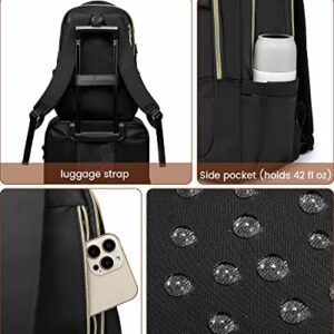 LOVEVOOK Laptop Backpack for Women, Black Business Travel Backpacks with USB Port, Water Resistant Work Teacher Computer Bag, Stylish College School Bookbag, Fits 15.6" Laptop