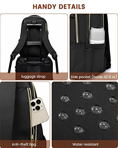 LOVEVOOK Laptop Backpack for Women, Black Business Travel Backpacks with USB Port, Water Resistant Work Teacher Computer Bag, Stylish College School Bookbag, Fits 15.6" Laptop