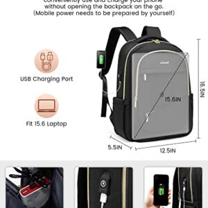 LOVEVOOK Laptop Backpack for Women, Black Business Travel Backpacks with USB Port, Water Resistant Work Teacher Computer Bag, Stylish College School Bookbag, Fits 15.6" Laptop