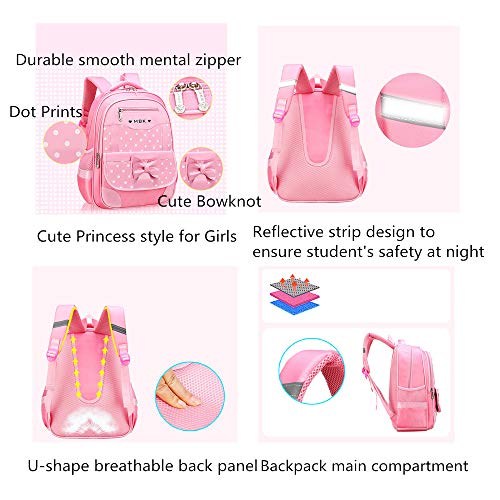 2Pcs Bowknot Wave Point Prints Primary School Bookbag Kids School Backpack Sets for Girls