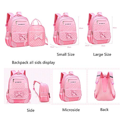 2Pcs Bowknot Wave Point Prints Primary School Bookbag Kids School Backpack Sets for Girls