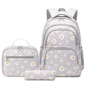 3Pcs Daisy Prints Backpack Sets Kids Bookbag Primary School Daypack Elementary Students Knapsack for Teens Girls