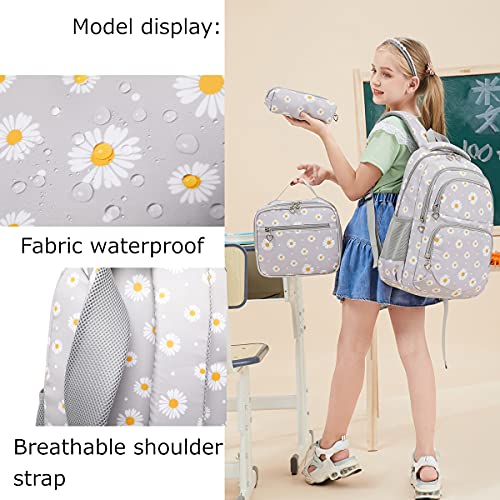 3Pcs Daisy Prints Backpack Sets Kids Bookbag Primary School Daypack Elementary Students Knapsack for Teens Girls