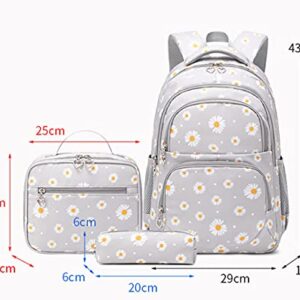 3Pcs Daisy Prints Backpack Sets Kids Bookbag Primary School Daypack Elementary Students Knapsack for Teens Girls