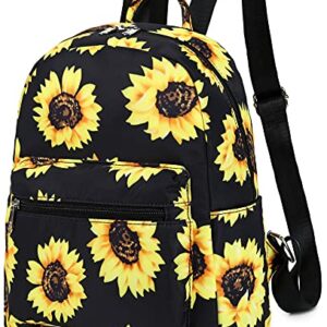 LEDAOU Mini Backpack Girls Cute Small Backpack Purse for Women Teens Kids School Travel Shoulder Purse Bag (Black Sunflower)