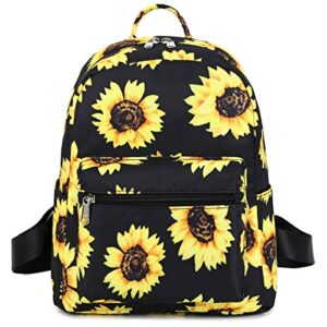 LEDAOU Mini Backpack Girls Cute Small Backpack Purse for Women Teens Kids School Travel Shoulder Purse Bag (Black Sunflower)