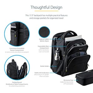 StarTech.com Unisex Backpack Ergonomic Computer Bag with Removable Accessory Case-Laptop/Tablet Pockets-Nylon, Black, 17.3" Professional IT Tech Work/Travel/Commute (NTBKBAG173)