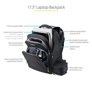 StarTech.com Unisex Backpack Ergonomic Computer Bag with Removable Accessory Case-Laptop/Tablet Pockets-Nylon, Black, 17.3" Professional IT Tech Work/Travel/Commute (NTBKBAG173)