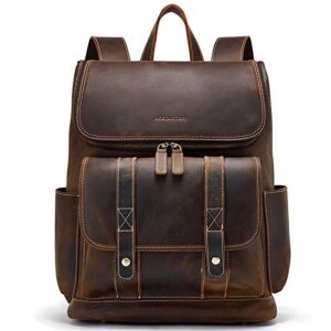 bostanten leather backpack for men 15.6 inch laptop backpack vintage travel office bag large capacity school shoulder bag