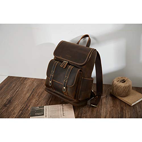 BOSTANTEN Leather Backpack for Men 15.6 inch Laptop Backpack Vintage Travel Office Bag Large Capacity School Shoulder Bag