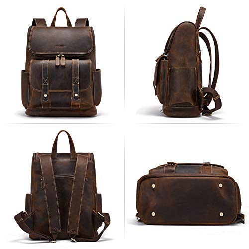 BOSTANTEN Leather Backpack for Men 15.6 inch Laptop Backpack Vintage Travel Office Bag Large Capacity School Shoulder Bag