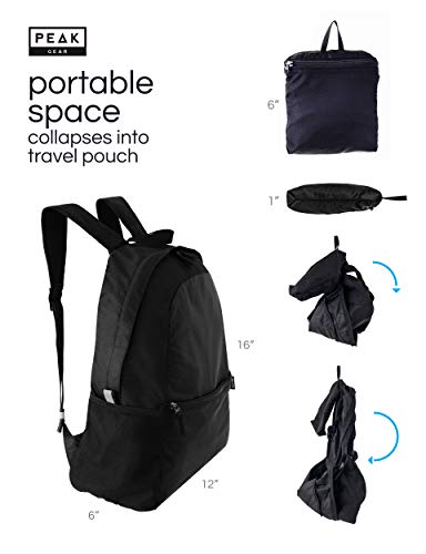 Peak Gear Foldable Backpack - Compact Packable Day Pack - Includes Lifetime Lost & Found ID