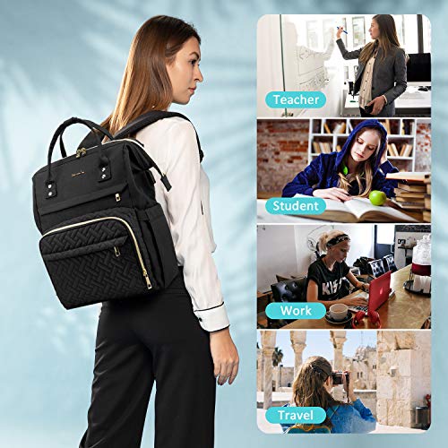 LOVEVOOK Laptop Backpack for Women Fashion Business Computer Backpacks Travel Bags Purse Student Bookbag Teacher Doctor Nurse Work Backpack with USB Port Fits 17-Inch Laptop, Black