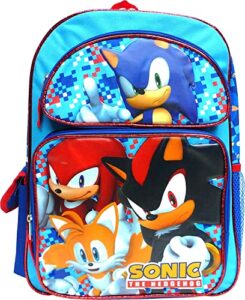 sonic, shadow, tails & knuckles the hedgehog16 inch large backpack new, blue, 16”