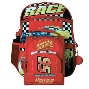 Disney Pixar Cars Girls & Boys 4 Piece Backpack Set for Kindergarten, School Bag with Front Zip Pocket, Mesh Side Pockets, Lightning McQueen 3D Insulated Lunch Box, Water Bottle, & Squish Ball Dangle