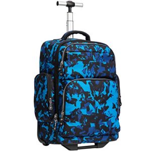 skymove 20 inches big storage multifunction travel wheeled rolling backpack luggage books laptop bag, blue