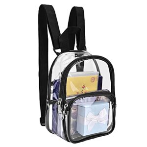 uspeclare clear mini backpack with size 7.5″x2.8″x9″ for girls , waterproof small clear backpack for security travel, concert & sport events(black)