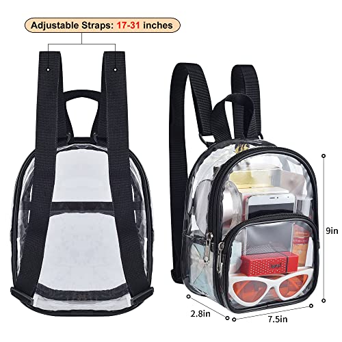 USPECLARE Clear Mini Backpack with Size 7.5"x2.8"x9" for Girls , Waterproof Small Clear Backpack for Security Travel, Concert & Sport Events(Black)