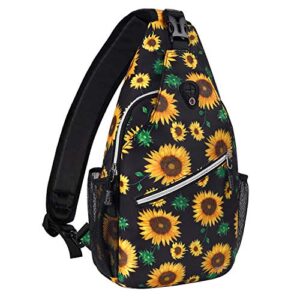 mosiso sling backpack,travel hiking daypack sunflower rope crossbody shoulder bag, black