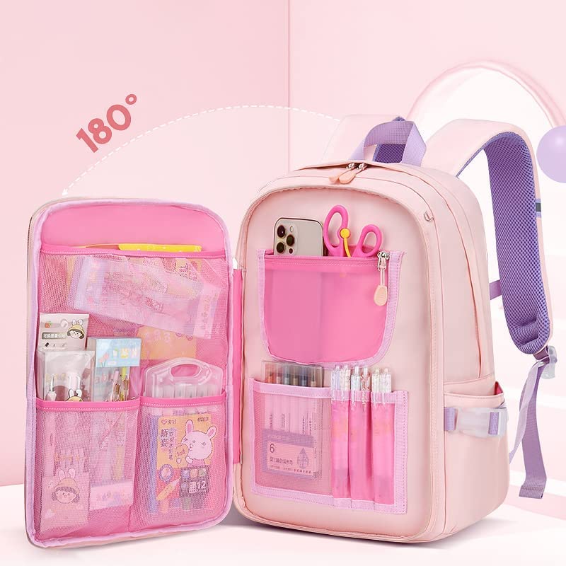 Cute Backpack Travel Bookbag for Women & Men Boys Girls School College Students Backpack Durable Water Resistant Pink-B Large