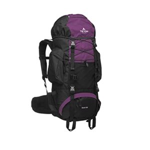 teton sports scout internal frame backpack – high-performance hiking, camping & travel – water bladder storage & rain cover repellant – adjustable gear for sleeping bag backpacking – huckleberry, 55l