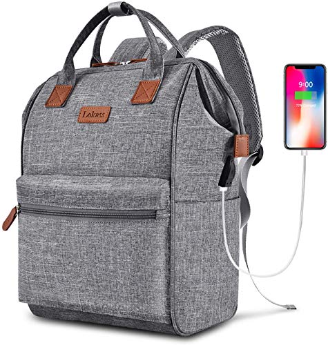 BRINCH Laptop Backpack for Women Men, Personal Item Travel Bag for 15.6 Inch Computer with USB Charging Port Water Resistant College School Nurse Backpack Bag Carry On Bookbag for Work/Business,Gray