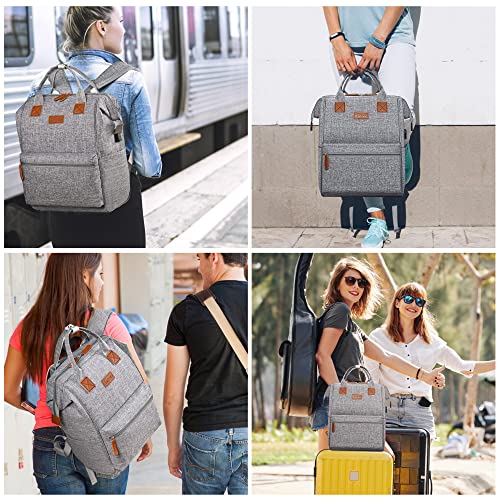 BRINCH Laptop Backpack for Women Men, Personal Item Travel Bag for 15.6 Inch Computer with USB Charging Port Water Resistant College School Nurse Backpack Bag Carry On Bookbag for Work/Business,Gray