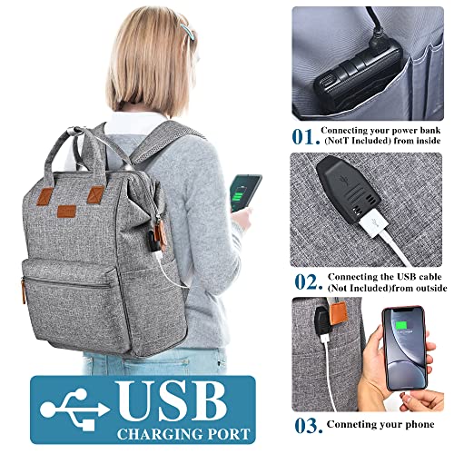 BRINCH Laptop Backpack for Women Men, Personal Item Travel Bag for 15.6 Inch Computer with USB Charging Port Water Resistant College School Nurse Backpack Bag Carry On Bookbag for Work/Business,Gray