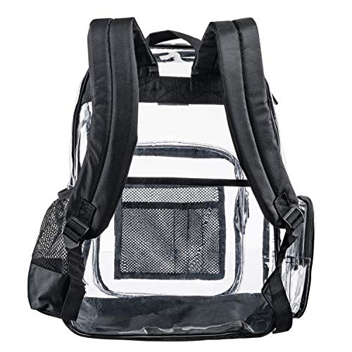 Heavy Duty Clear Backpack with Mesh Organizer, Clear Bookbag (Large, Black)