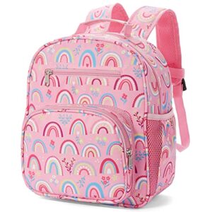 telena kids backpack for boys girls, cute water resistant toddler preschool backpack with adjustable padded straps, pink rainbow