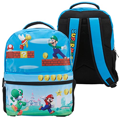 SUPER MARIO Nintendo’s Backpack for Boys & Girls, School Bag with Front and Side Pockets, Durable Gaming Bookbag with Padded Mesh Back and Adjustable Mesh Straps