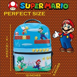 SUPER MARIO Nintendo’s Backpack for Boys & Girls, School Bag with Front and Side Pockets, Durable Gaming Bookbag with Padded Mesh Back and Adjustable Mesh Straps