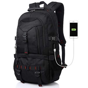 tocode laptop backpack with usb charging port & headphone port, 17-inch fashional computer school backpack water resistant business bag black anti-theft travel backpacks for men women