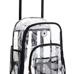 K-Cliffs Rolling Clear Backpack Heavy Duty Bookbag Quality See Through Workbag Travel Daypack Transparent School Book Bags with Wheels Black