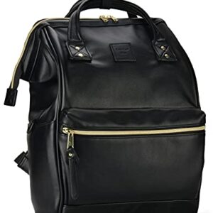 Kah&Kee Leather Backpack Diaper Bag Laptop Travel Doctor Teacher Bag For Women Man (Black II)