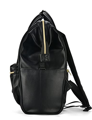 Kah&Kee Leather Backpack Diaper Bag Laptop Travel Doctor Teacher Bag For Women Man (Black II)